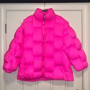 AKIRA | Jackets & Coats | New Hot Pink Puffer Coat With Straps Inside ...